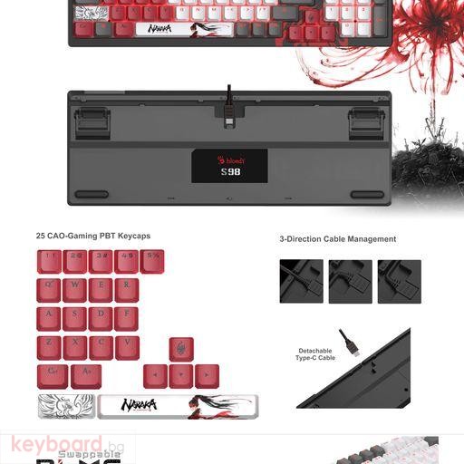 Геймърска механична клавиатура A4tech Bloody S98 Naraka, RGB, red ...
